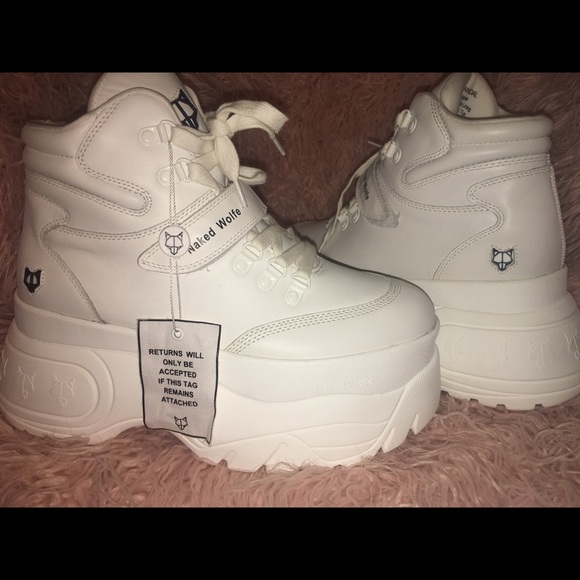 Naked wolf | Shoes | Naked Wolf Scandal White Leather Platform Shoes ...